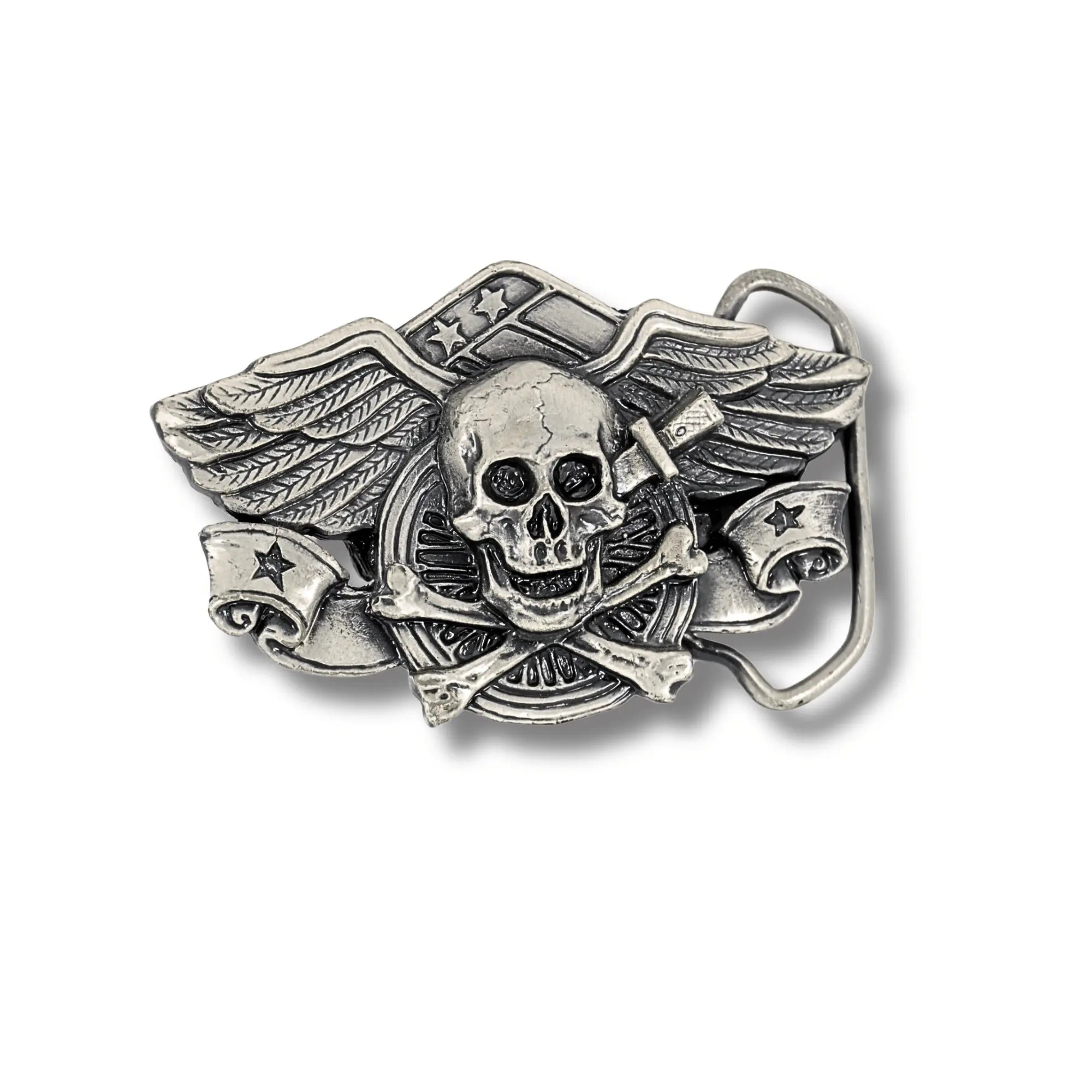 Skull & Wings Belt Buckle | Metal Biker Design 90×55mm