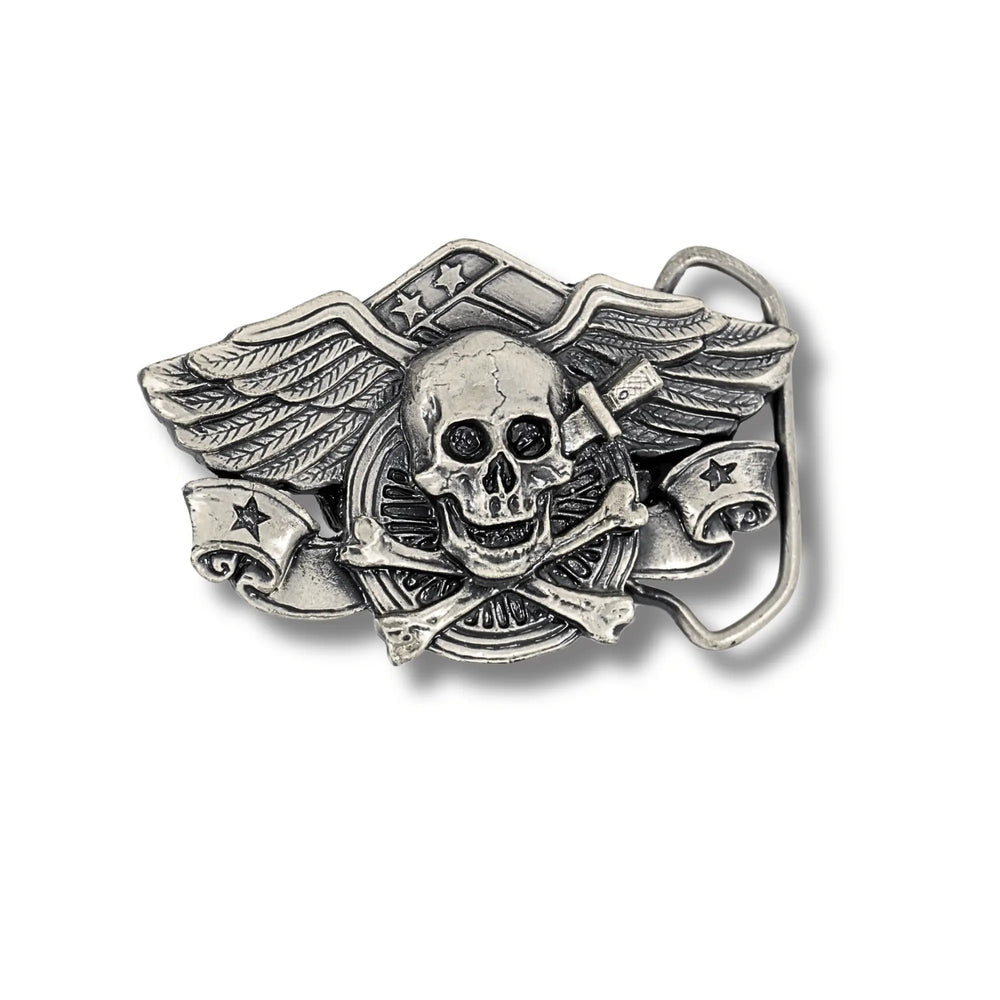 Skull & Wings Belt Buckle | Metal Biker Design 90×55mm